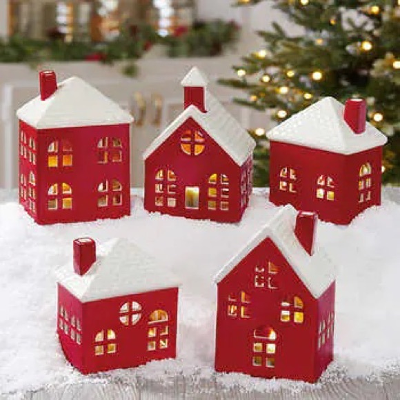 Holiday | Red Holiday Ceramic Village 5piece Houses Set | Poshmark